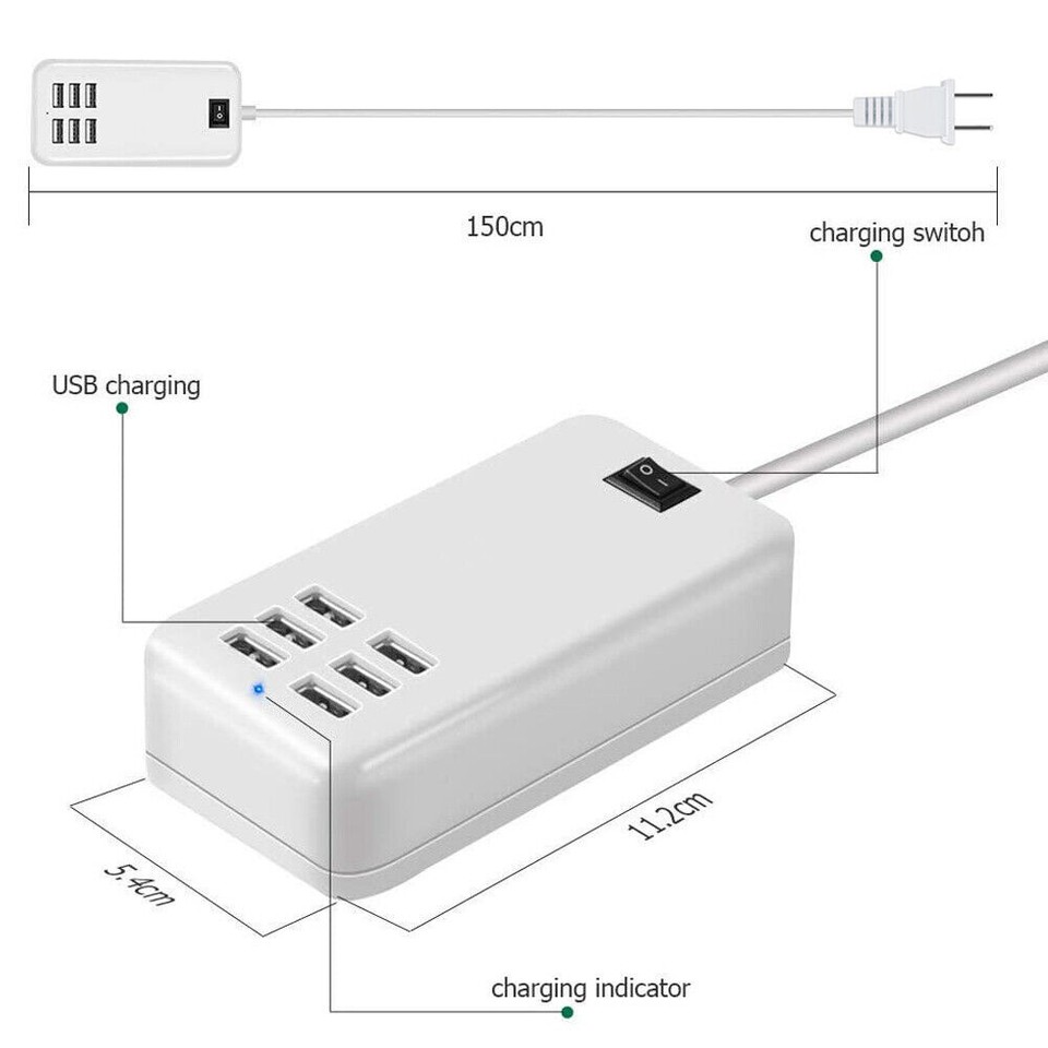 US Plug Multi 6-Ports USB Phone Charger Socket Fast Charging Station ...