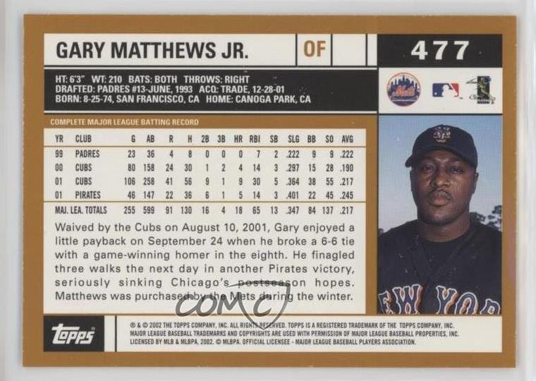 2002 Topps Gary Matthews Jr #477 | eBay