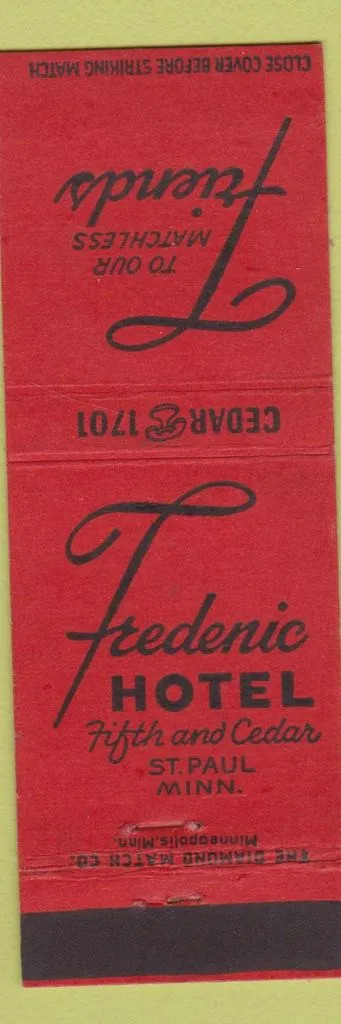 Matchbook Cover - Frederic Hotel St Paul MN RED | eBay UK