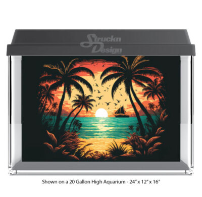 Sunset Beach Ocean Dark Polyester Fish Tank Glass Backdrop Aquarium ...
