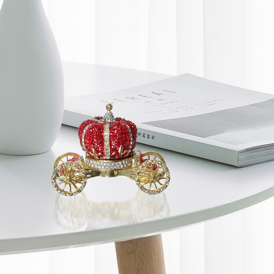 Red Crown Car Trinket Box Hinged Rhinestone Jeweled Colorful Enamel ...