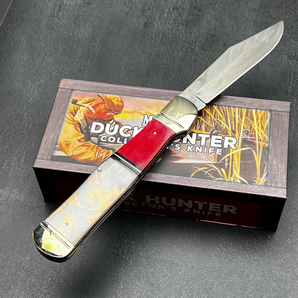 MARBLES Large Wood Duck Hunter Red Bone Handle Artwork Folding Pocket ...