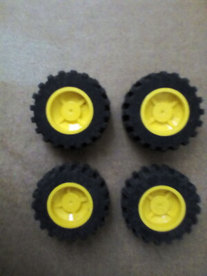 Set of 4 Lego Technic Wheels with Tires size 30.4 x 14 mm Yellow Grip ...