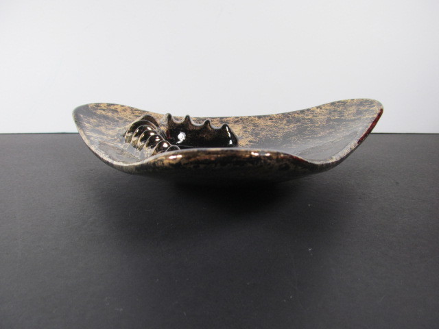 VINTAGE ASHTRAY DORIS SCHULTZ HANDCRAFTED BLACK & GOLD CERAMIC ART | eBay