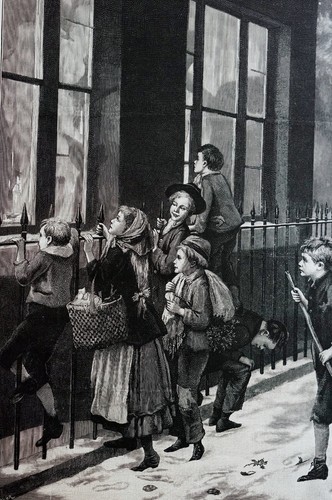Christmas Party 1886 CHILDREN OUTSIDE in COLD LOOKING INSIDE Matted ...