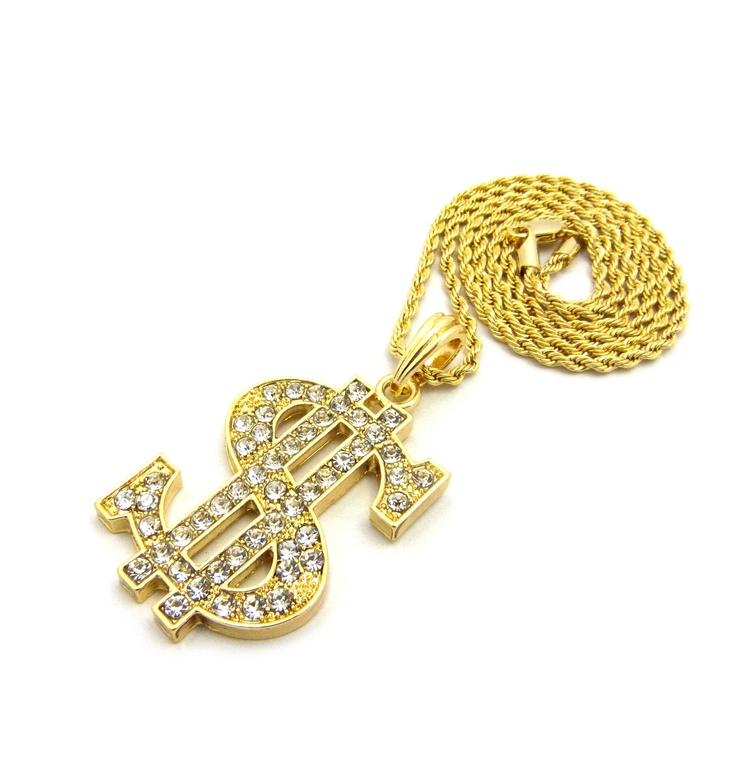 NEW DOLLAR SIGN PENDANT & 24" BOX/CUBAN/ROPE CHAIN HIP HOP NECKLACE ...