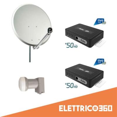 KIT SATELLITARE DOPPIO DECODER TV SAT FUBA ODE718 PARABOLA 80 LNB TWIN ...