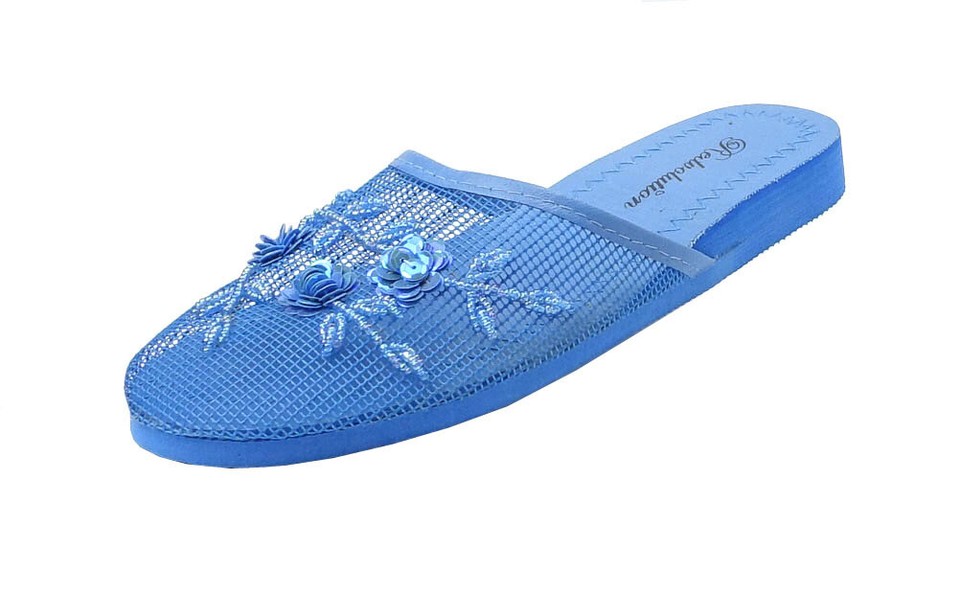 Women's Chinese Mesh Floral Beaded Sequined Slipper Multi-color Size ...
