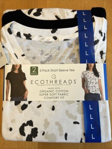 NWT Ecothreads Women 2 Pack Short Sleeve T Size L Animal Print/Black ...