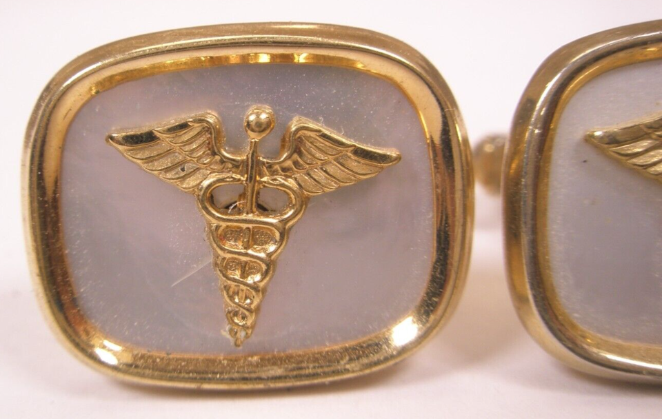 Caduceus Symbol Mother of Pearl Vintage ANSON Cuff Links md doctor ...