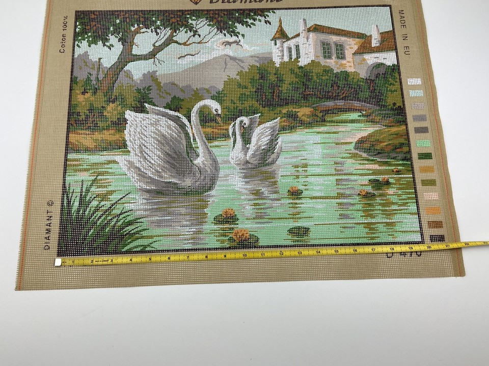 Diamant Needlepoint Tapestry Canvas Home Swans On A Lake 19in X 15in 10 ...