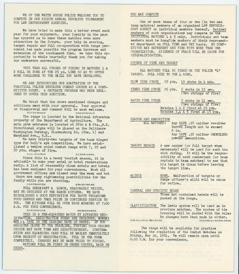 Secret Service 1961 White House Police Revolver Match Booklet John F ...