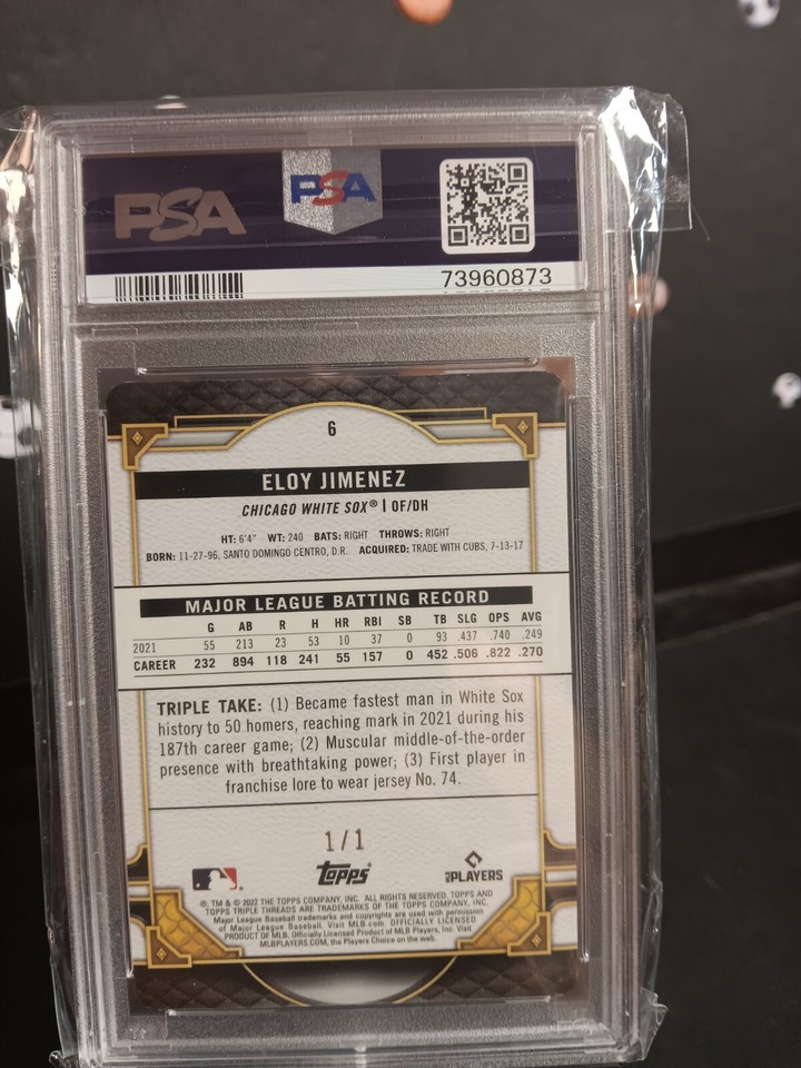 2022 TRIPLE THREADS #6 ELOY JIMENEZ YELLOW PRINTING PLATE (1/1) PSA ...