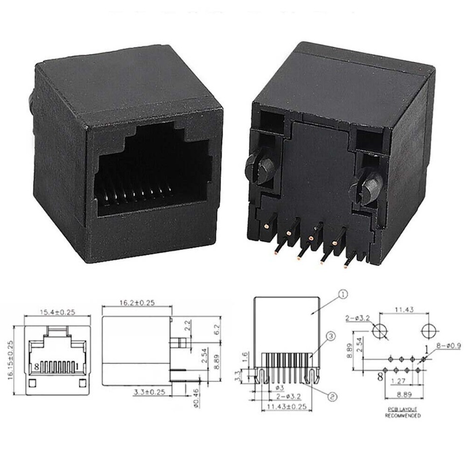 RJ45/RJ49 Network Ethernet Plug PCB Mount 8P Socket Connector With ...