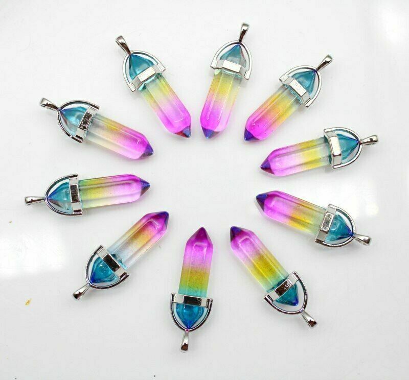 Mixed Crystal Glass 50pcs Hexagonal Column Stone Pendants for Jewelry ...