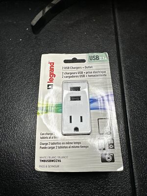Legrand USB Charger + Outlet 2.1A USB Chargers and 15A Outlet White ...