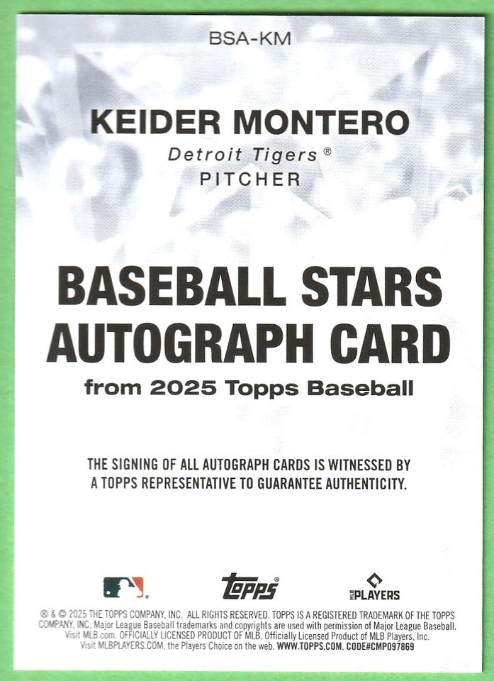 2025 Topps Baseball Stars Autograph - KEIDER MONTERO RC - ⚾Detroit ...