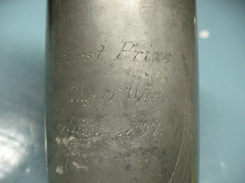 TUG OF WAR FIRST PRIZE 6'' TANKARD JUNE 1887 SIMPSON HALL MILLER & CO ...