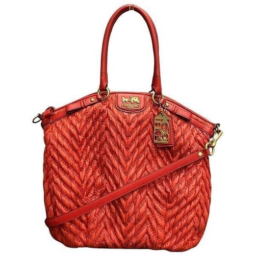 Auth Coach 18634 Madison Quilted Red Nylon Leather 2Way Handbag From ...