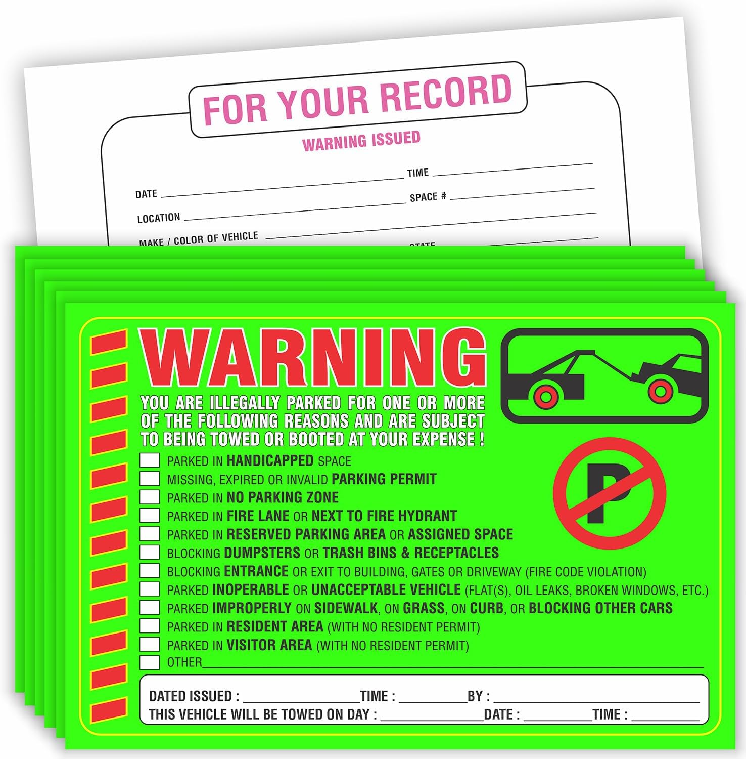 Parking Violation Stickers Notice (Pack of 50) Tow Warning You Are ...