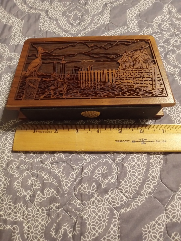 Vintage Lasercraft Laser Carved Wood Mail/Letter Holder Fishing Boats ...