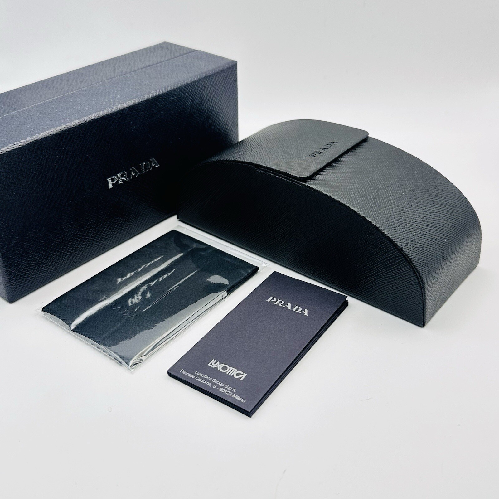 Prada Glasses Case Eyeglasses Sunglasses Black LOGO Leather Hard Shell ...