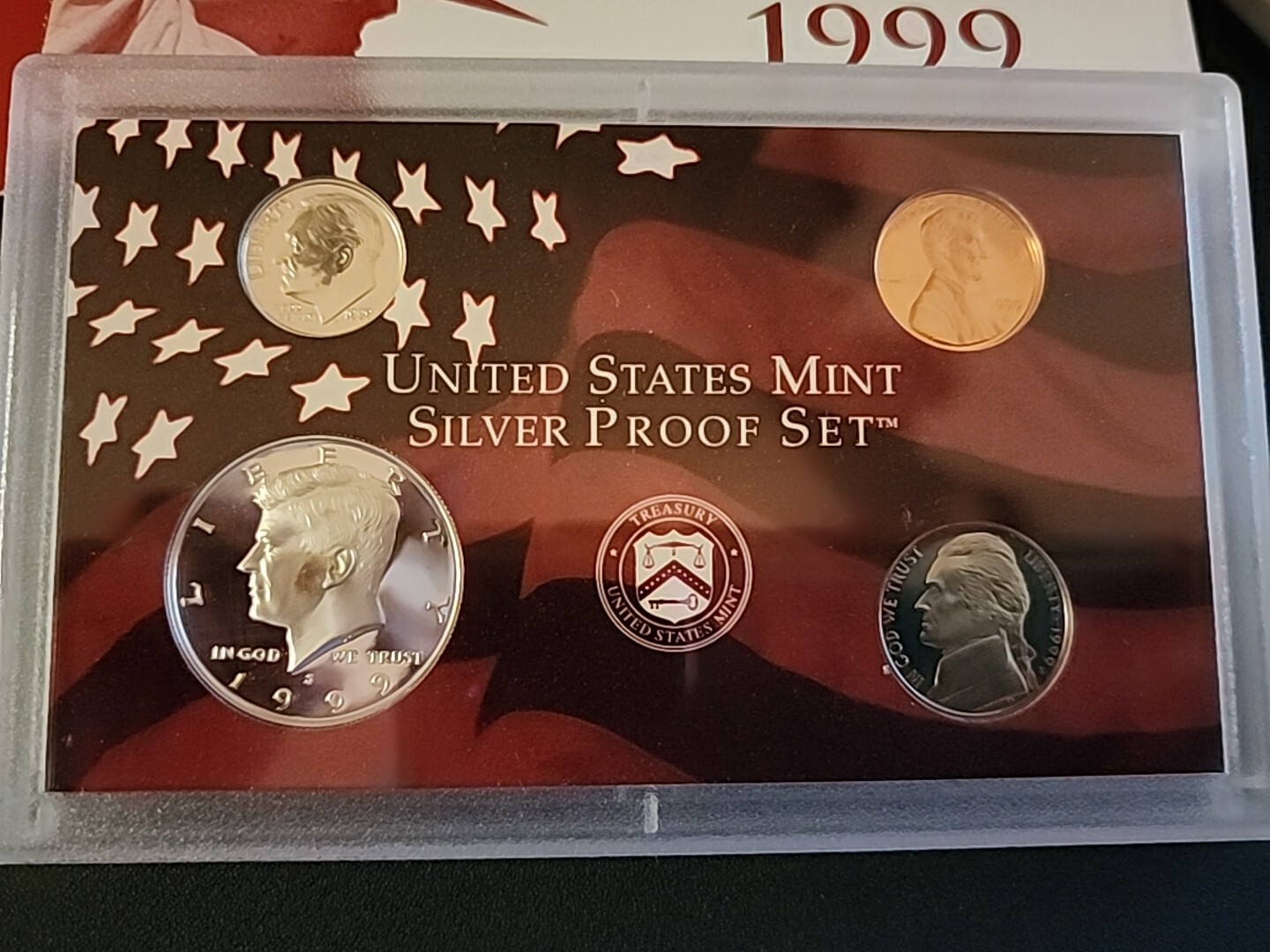 1999 SILVER PROOF SET COMPLETE US MINT WITH 5 SILVER STATE QUARTERS ...