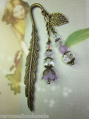 Beaded Bookmark Purple Flower Handmade Bronze Designs Gift Idea | eBay