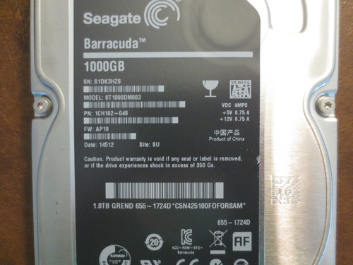 Seagate ST1000DM003 1CH162-048 Fw: AP19 Su Apple #655-1724D 1000gb 3.5 ...