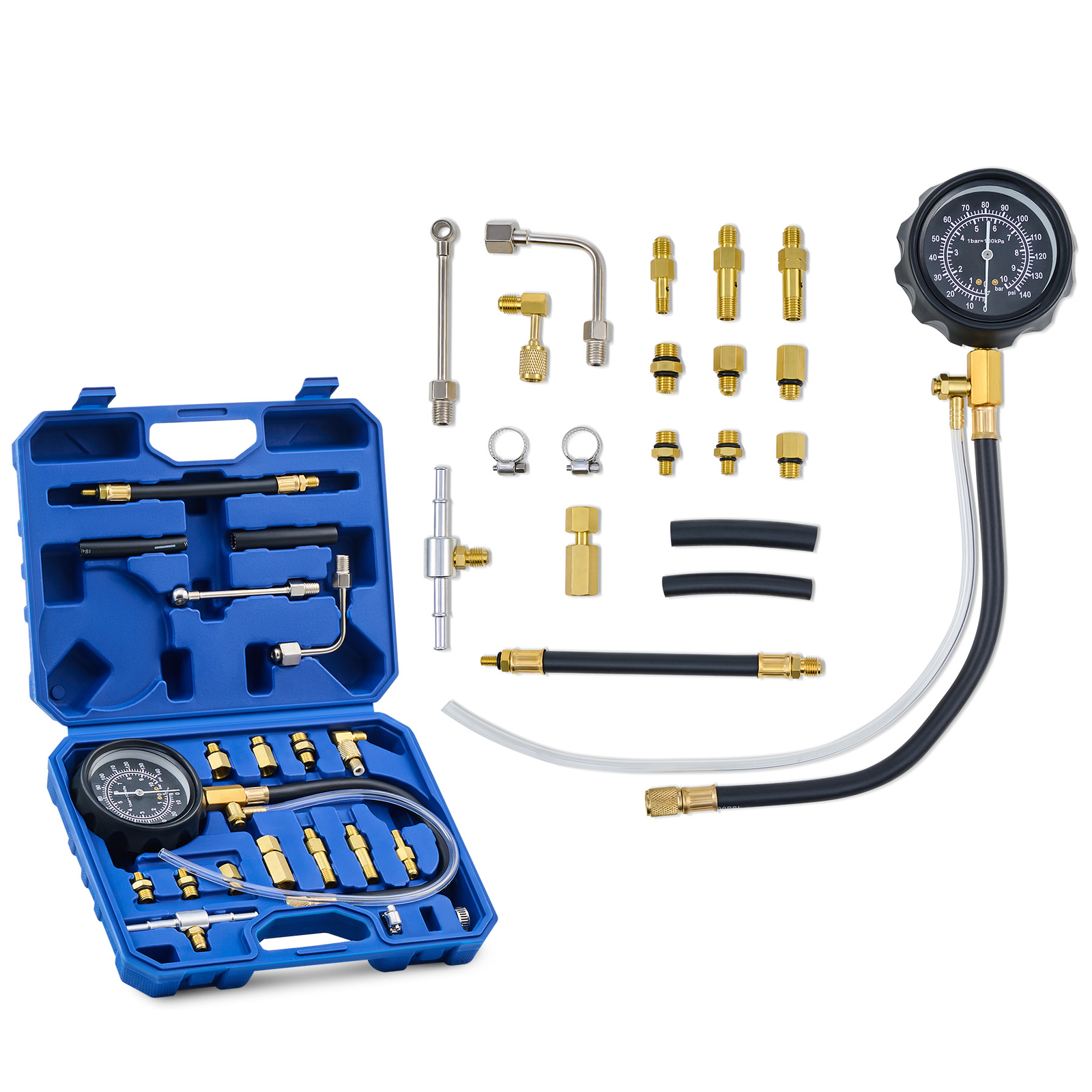 OMT Fuel Injection Pump Pressure Tester Kit with 0-140 psi Gauge Hoses ...