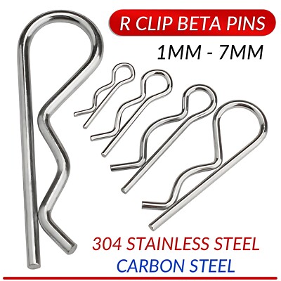 R Clip Beta Pins Clevis Brake 1mm - 5mm Zinc Plated / Stainless Steel ...