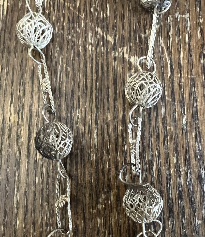 Vintage Mexican Trade Silver Super Long Lattice Design Ornate Necklace ...
