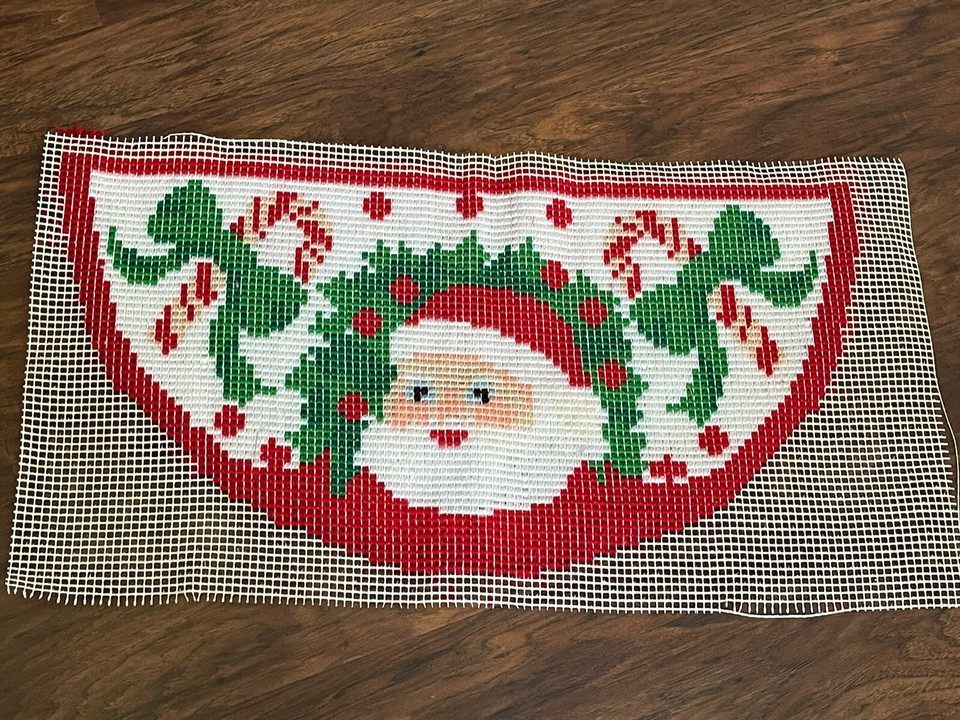 Santa Claus 34” X 17” Christmas Candy Cane Completed Hearth Latch Hook ...