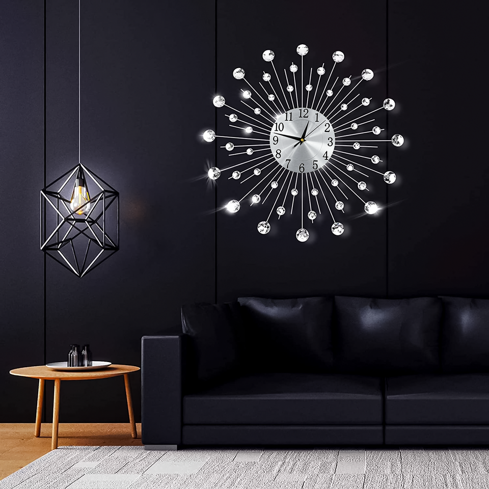 Jewelled Diamante Beaded Wall Clock Crystal Sunburst 45cm Home Decor ...