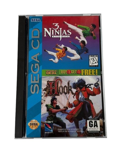 3 Ninjas Kick Back/Hook (Sega CD, 1994) COMPLETE With Registration Card ...