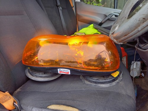 12V BRITAX MAGNETIC MOUNT TWIN DOUBLE ROTATING AMBER LIGHTBAR BEACON ...