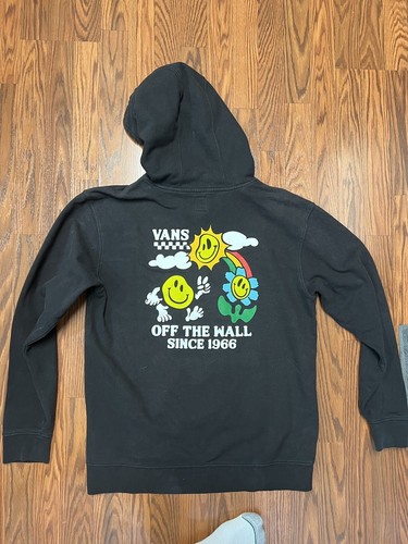 Vans black hoodie, flower/smiley face. size M | eBay