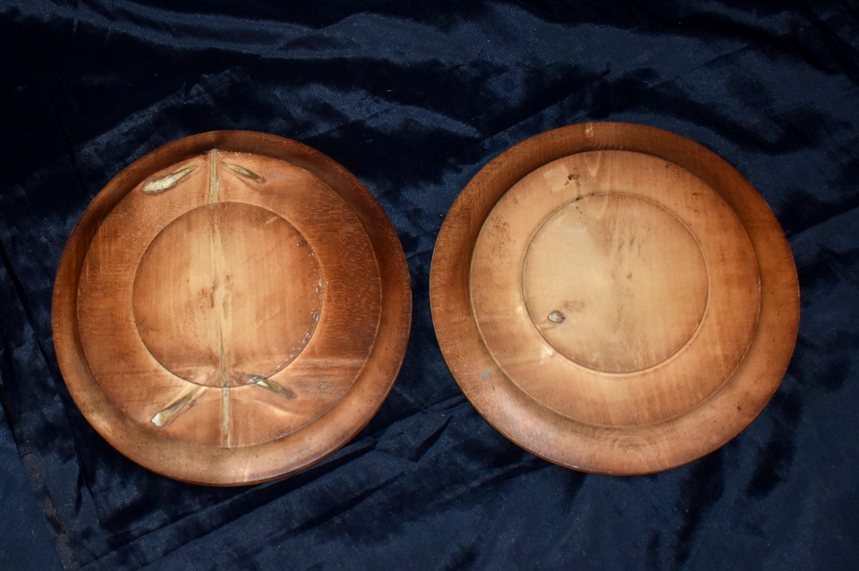 Vintage Engraved & Hand Painted Wooden Plate Set of 2 Unfinished 1 ...