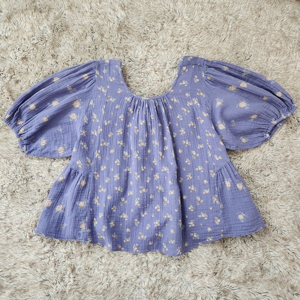 Free People Chloe Printed Top In Indigo Combo Open Back Wonens Size XL ...