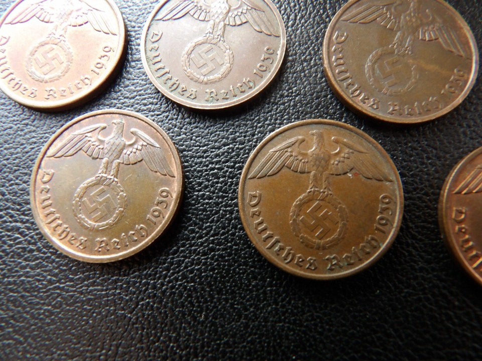 Germany 1939 coin 2 reichspfennig full set A,B,D,E,F,G,J with swastika ...