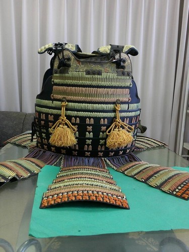 DOU YOROI Samurai Armor used antique Grass-tea thread braid NO stand ...