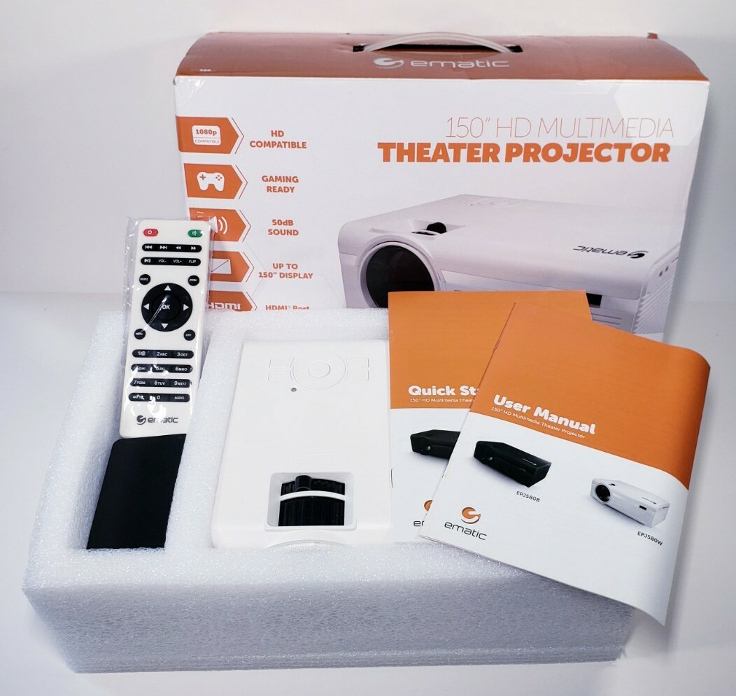 Ematic 150" HD Multimedia Theater Projector Model EPJ580W for sale ...