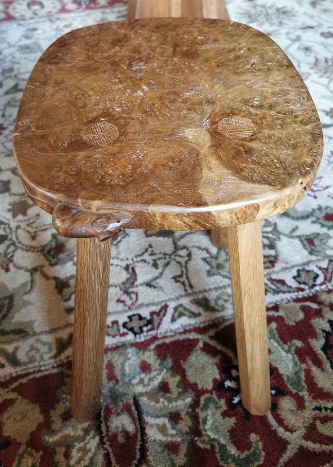 Robert Thompson Mouseman Burr Oak Stool/small Table | eBay UK