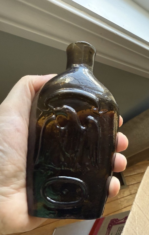 Antique Olive Amber STODDARD GII-88 Double Eagle Half Pint FLASK - Open ...