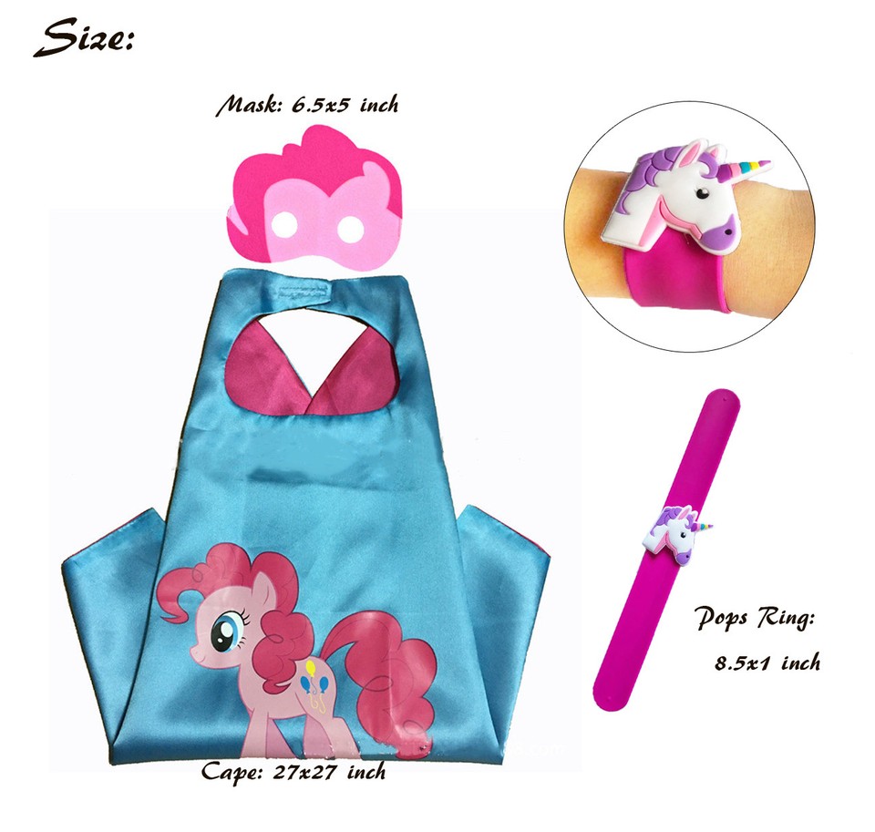 5 PC Pinkie Pie My Little Pony Costume Set—Cloak/Cape, Mask & Pops Ring ...