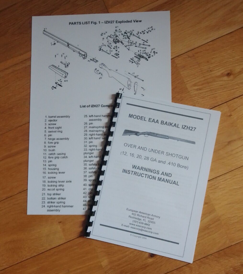 MODEL AEA BAIKAL IZH27 OVER & UNDER SHOTGUN USER MANUAL & TAKEDOWN ...