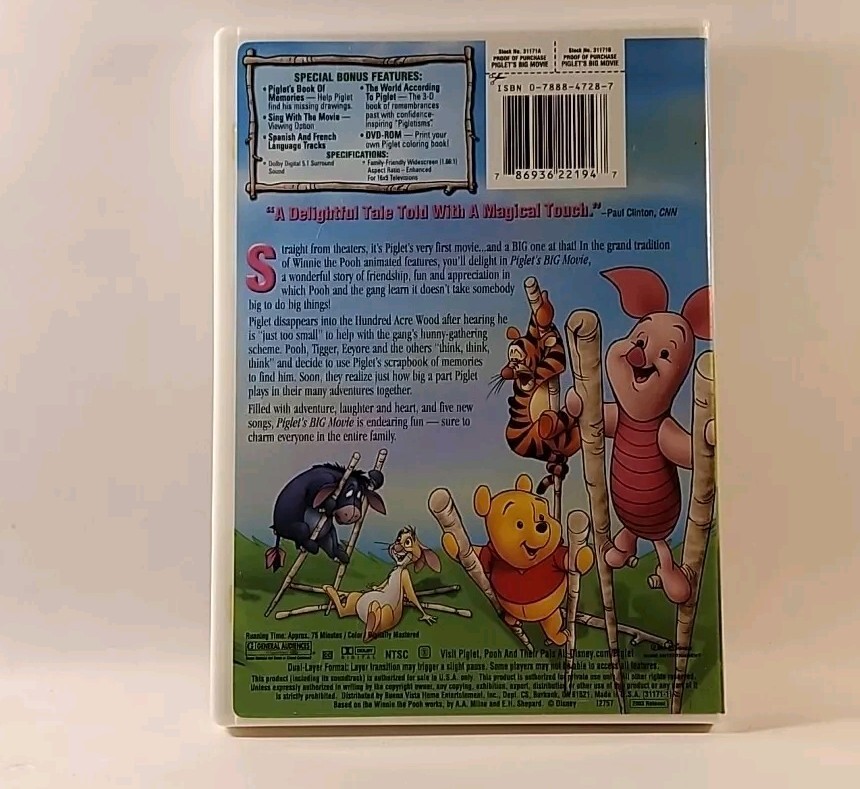 Walt Disney Piglet's Big Movie 2003 DVD Pooh Tigger Eeyore Widescreen ...