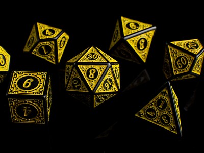 Radiant Runes Dice Set - Yellow & Black Runic Design for Dungeons ...