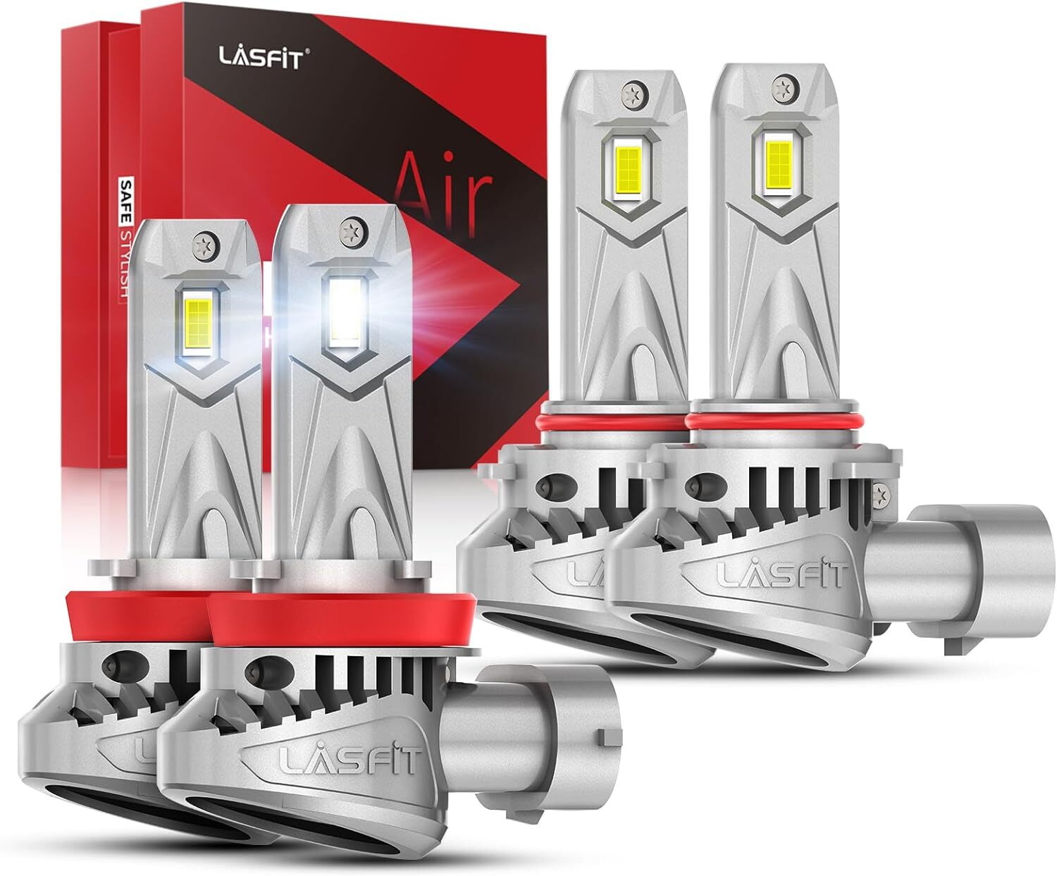 LASFIT H11/H8/H9 & 9005/HB3 LED Light Bulbs 4-Pack 140W 14000LM 6000K ...