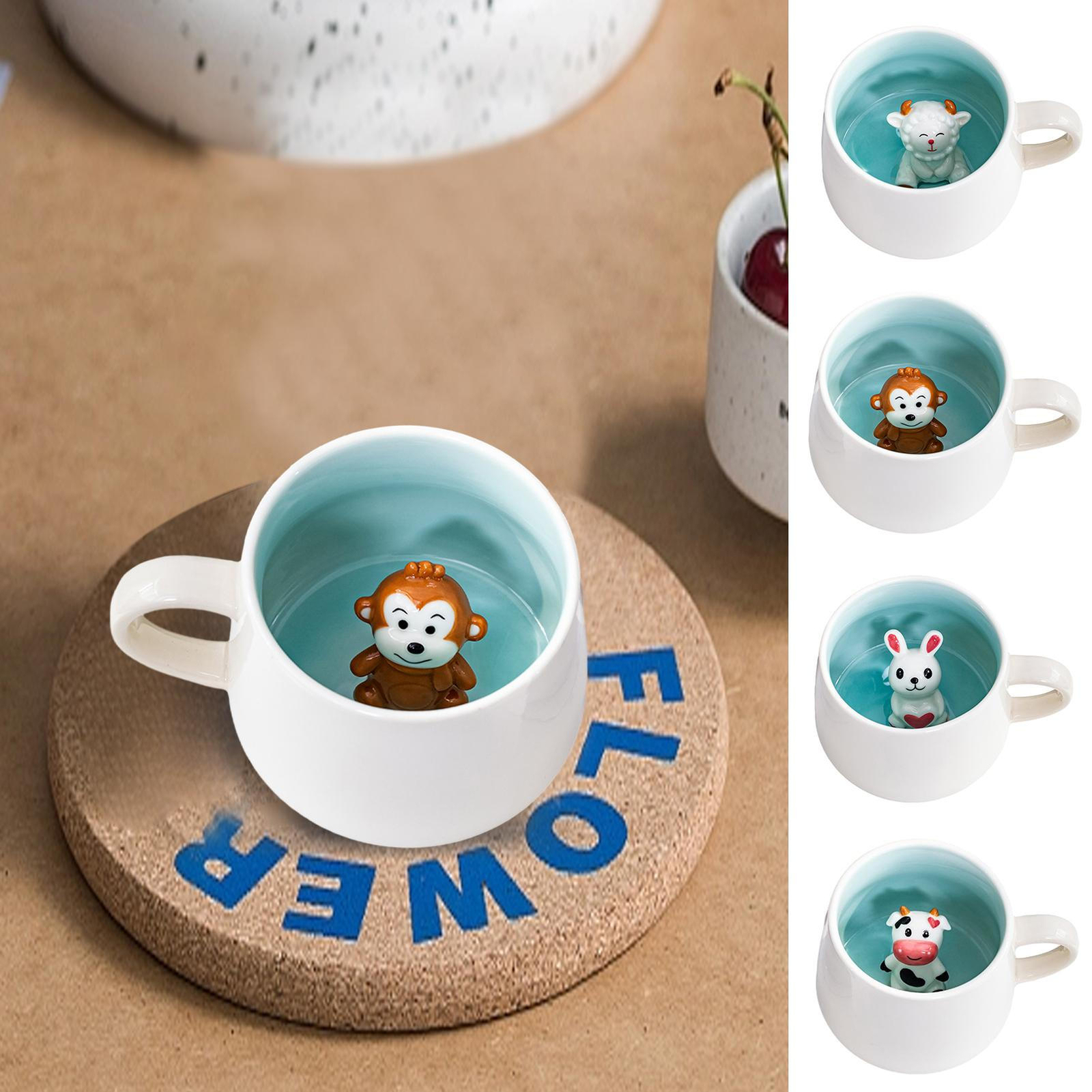 Figurine Ceramic Cup Coffee Mug with Animal Figurine Inside Cartoon ...
